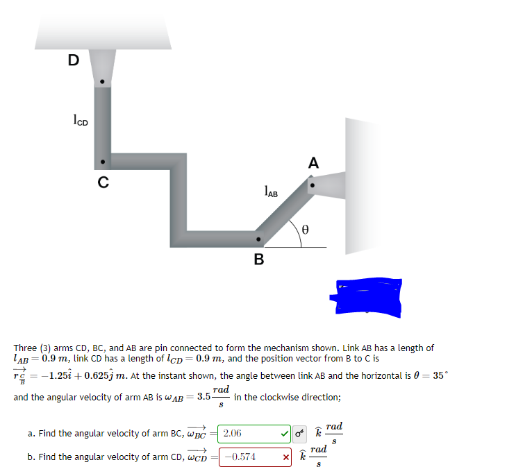 Solved Three (3) ﻿arms CD,BC, ﻿and AB ﻿are pin connected to | Chegg.com