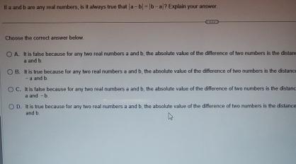 Solved If a and b ﻿are any real numbers, k ﻿it abays trun | Chegg.com
