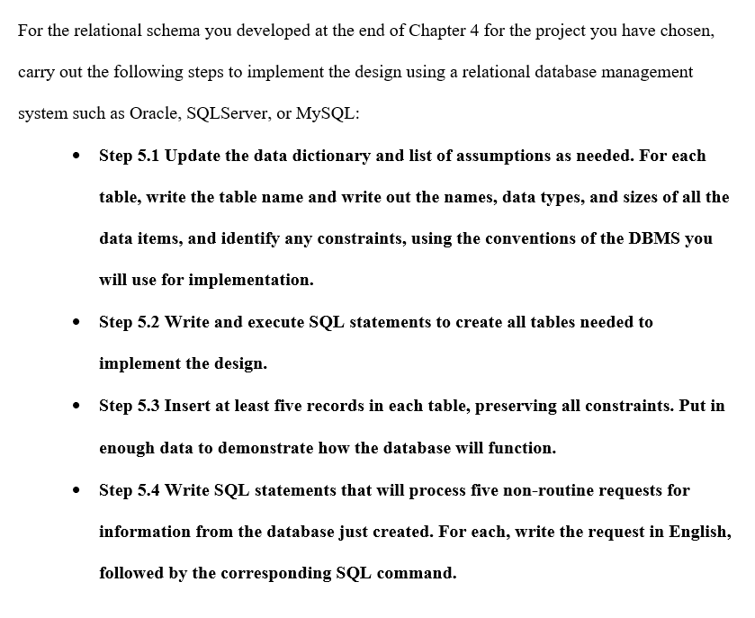 Solved For the relational schema you developed at the end of | Chegg.com