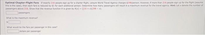 Solved Optimal Chapter-Flight Fare. If exactly 216 people | Chegg.com