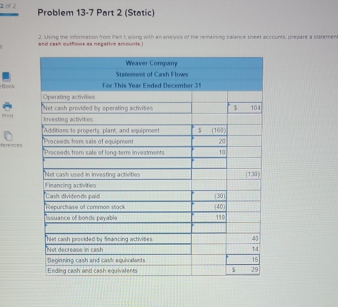Solved Problem 13-7 (Static) Prepare a Statement of Cash | Chegg.com