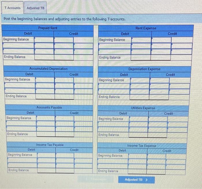 Solved Post the beginning balances and adjusting entries to | Chegg.com