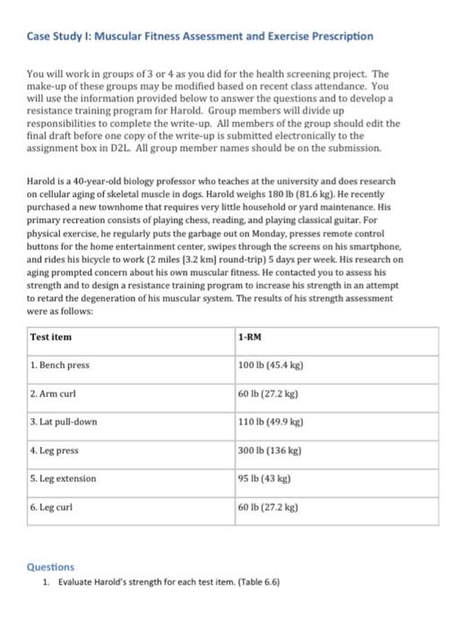 Case Studyl: Muscular Fitness Assessment and Exercise | Chegg.com