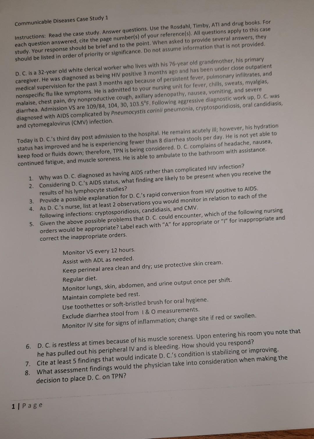 Solved Communicable Diseases Case Study 1 Instructions: Read | Chegg.com