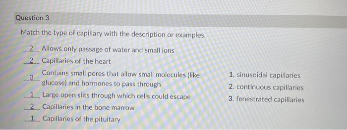 Solved Match the type of capillary with the description or | Chegg.com