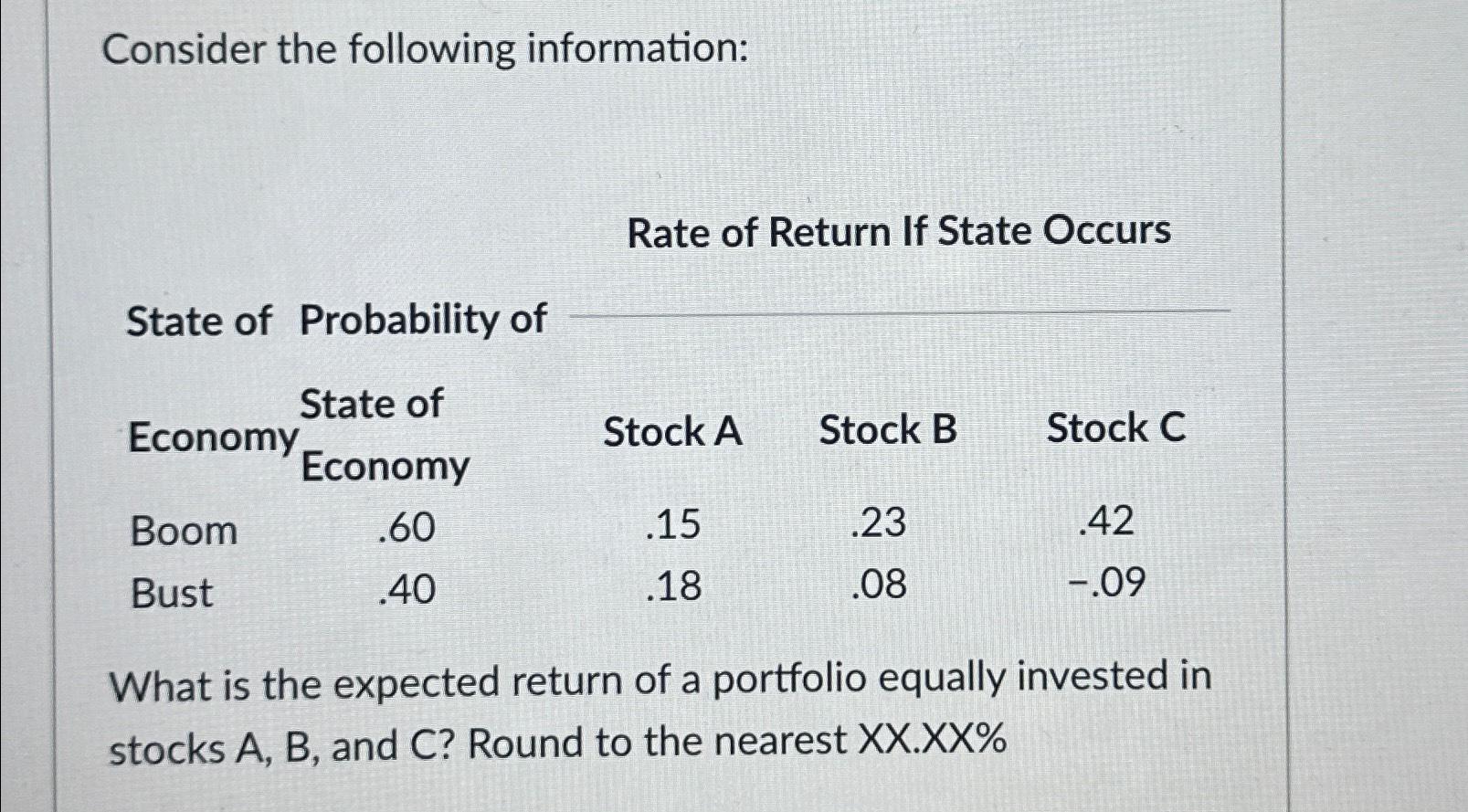 Solved Consider the following information:Rate of Return If | Chegg.com