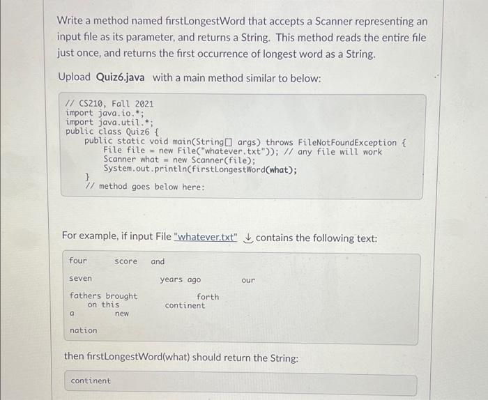 Solved Write a method named firstLongestWord that accepts a | Chegg.com