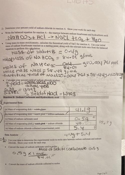 Solved Experimental Data Data Analysis Use your data to | Chegg.com