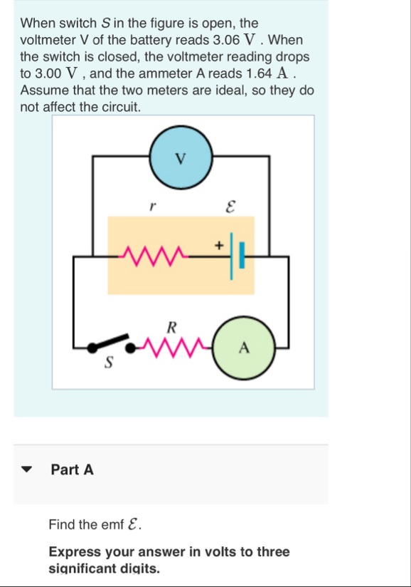 Solved When switch S ﻿in the figure is open, the voltmeter V | Chegg.com