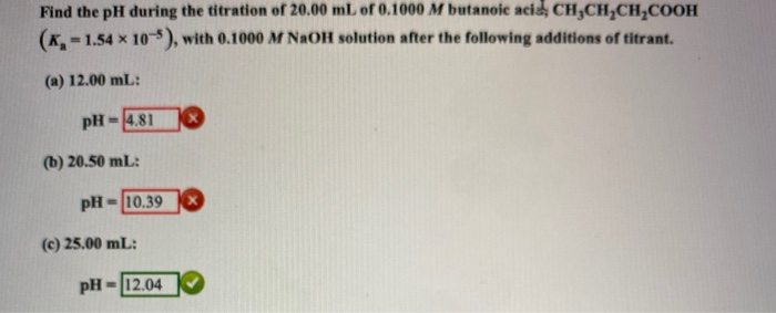 Solved Find the pH during the titration of 20.00 mL of | Chegg.com