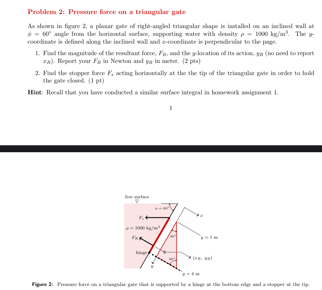 Solved Problem 2: Pressure force on a triangular gateAs | Chegg.com