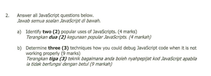 Solved Answer all JavaScript questions below. Jawab semua | Chegg.com