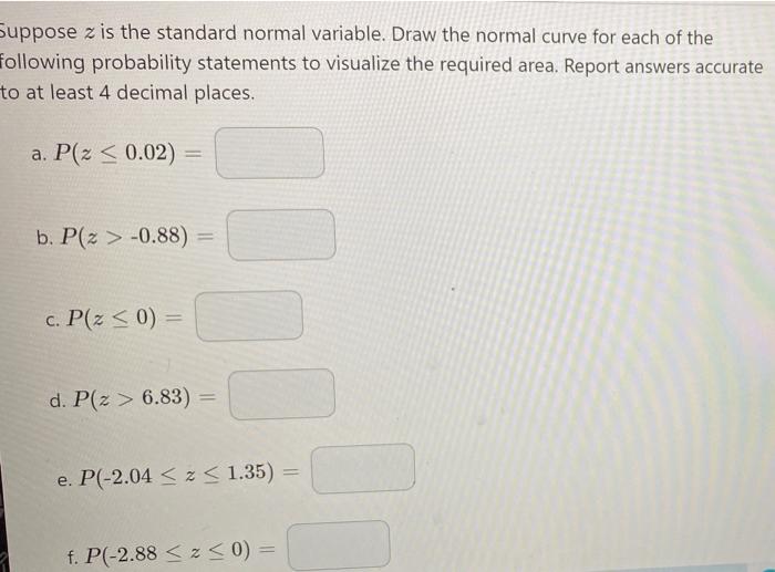 Solved Suppose z is the standard normal variable. Draw the | Chegg.com
