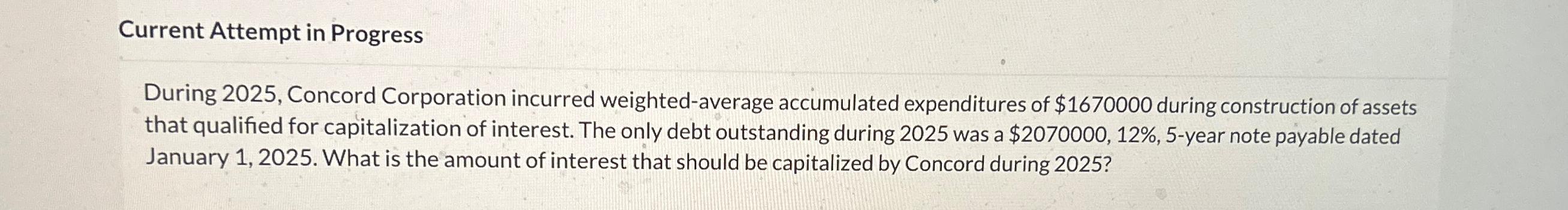 Solved Current Attempt in ProgressDuring 2025, ﻿Concord | Chegg.com