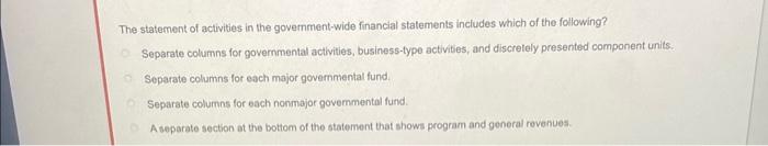 Solved The statement of activities in the govemment-wide | Chegg.com