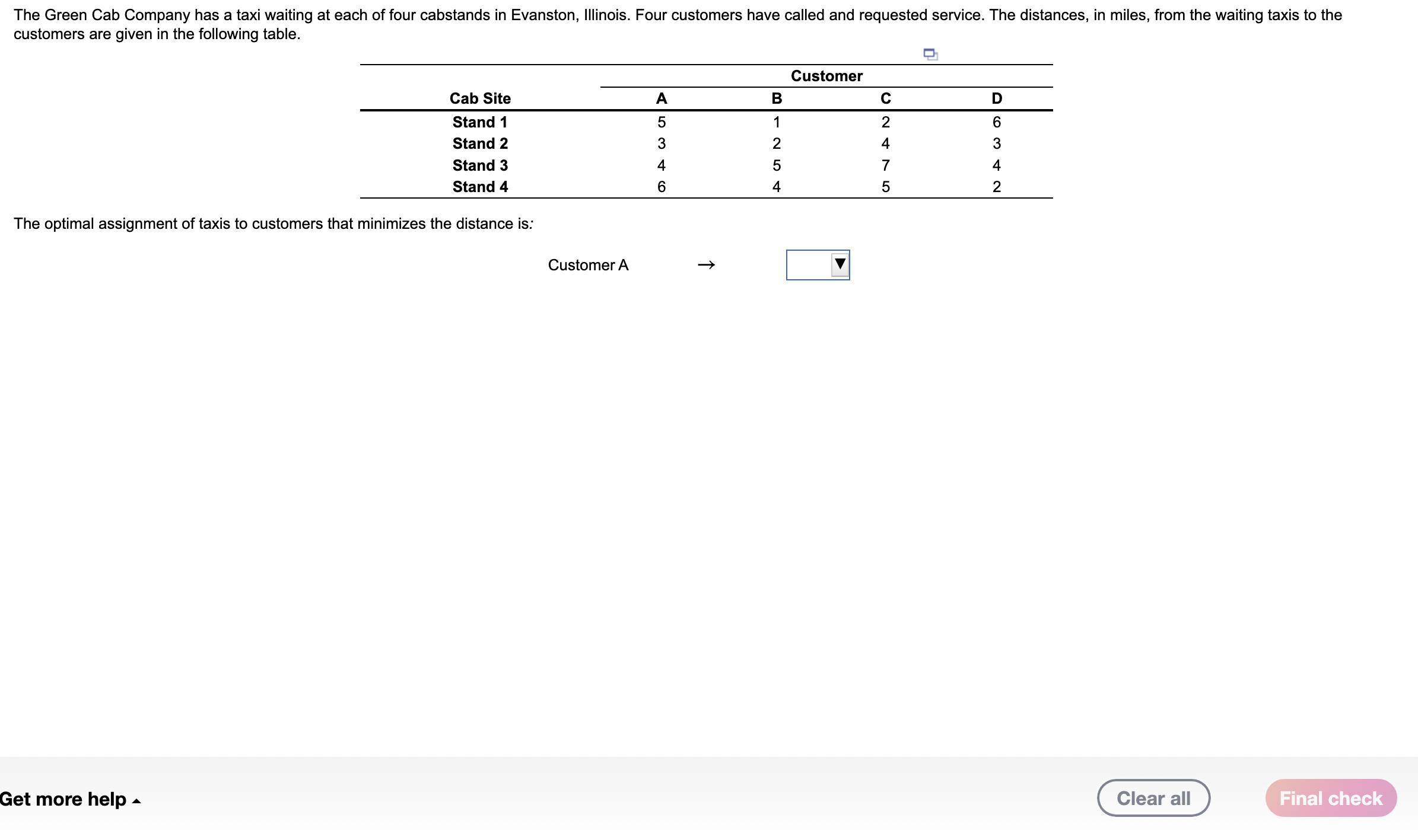 Solved The Green Cab Company has a taxi waiting at each of | Chegg.com