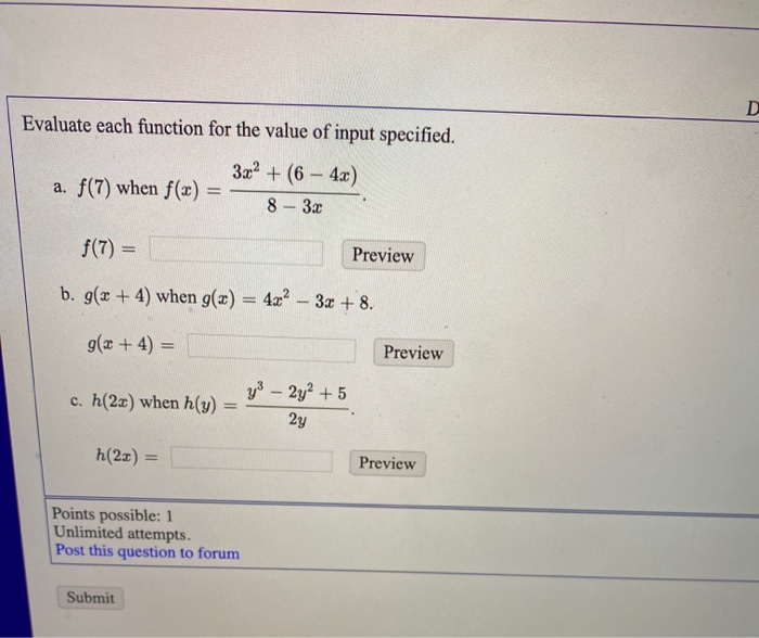 Solved D Evaluate Each Function For The Value Of Input 5100