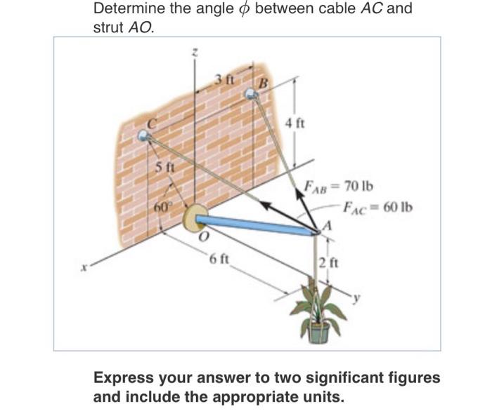Solved Determine the angle between cable AC and strut AO. 5 | Chegg.com