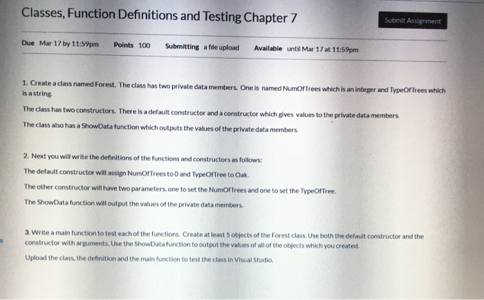 Solved Classes, Function Definitions and Testing Chapter 7 | Chegg.com
