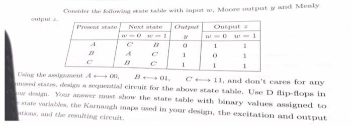 Solved Consider the following state table with input w, | Chegg.com