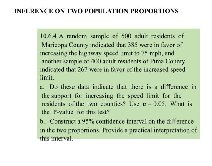 Solved INFERENCE ON TWO POPULATION PROPORTIONS 10.6.4 A | Chegg.com