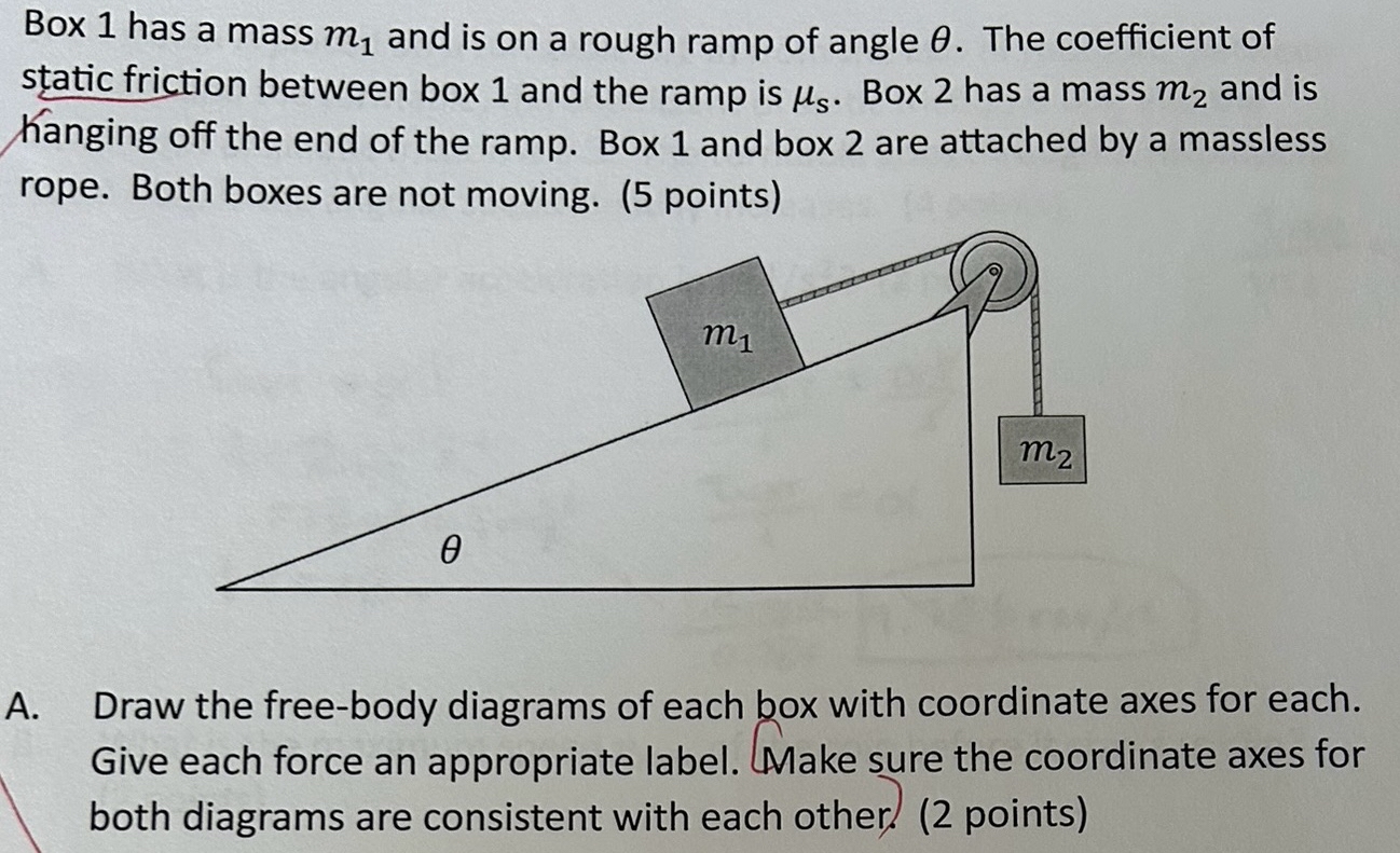 Solved Box 1 ﻿has a mass m1 ﻿and is on a rough ramp of angle | Chegg.com