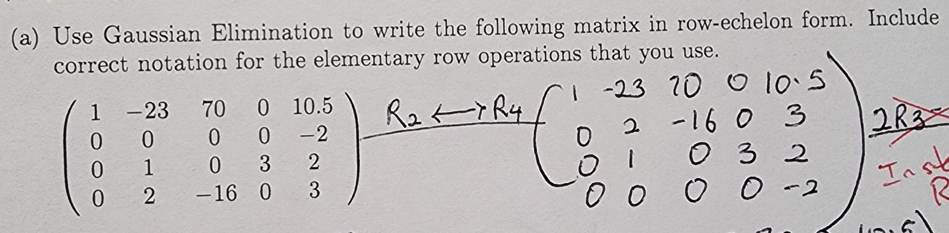 Solved (a) ﻿Use Gaussian Elimination to write the following | Chegg.com
