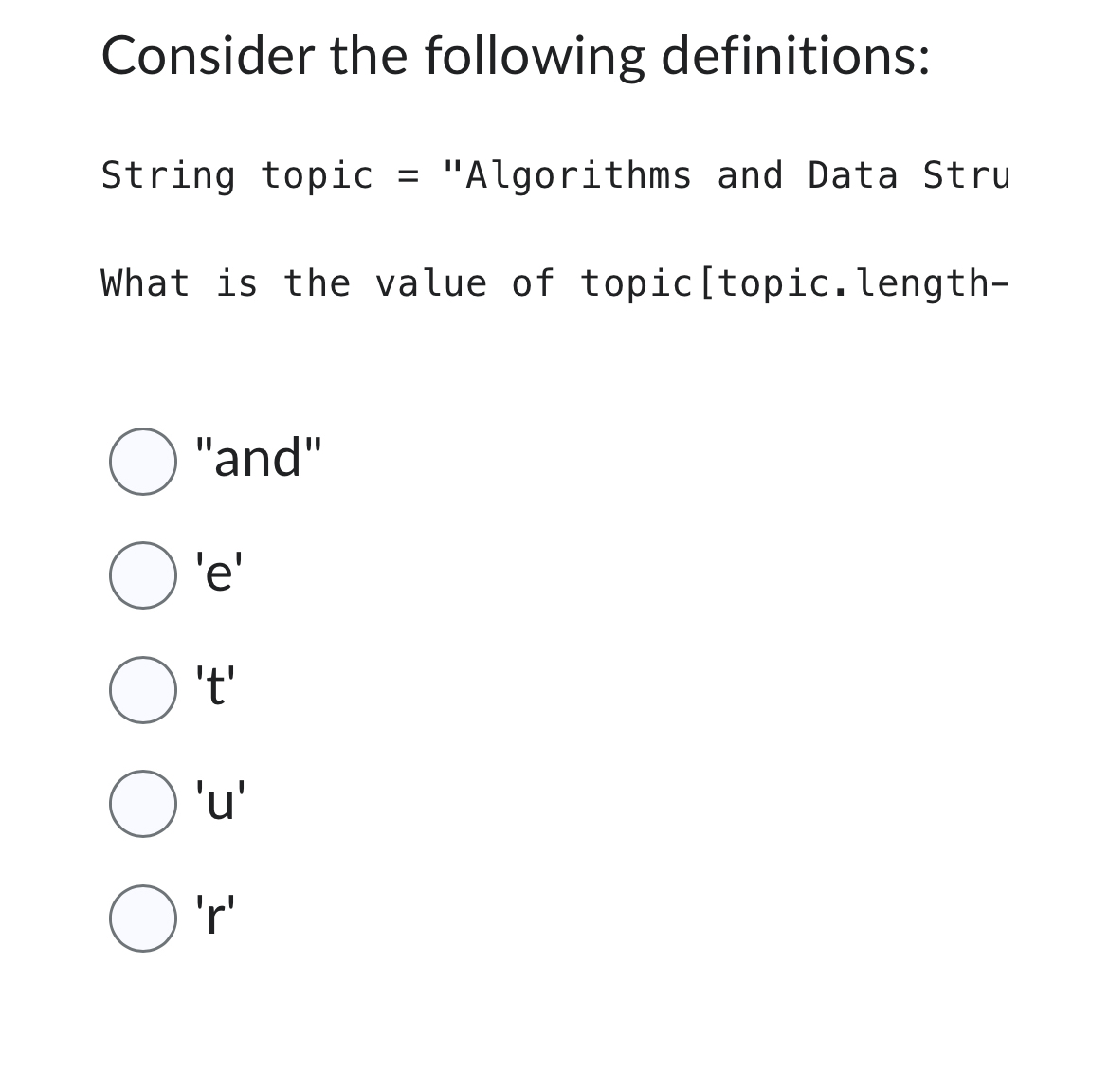 Consider the following definitions:String topic = | Chegg.com