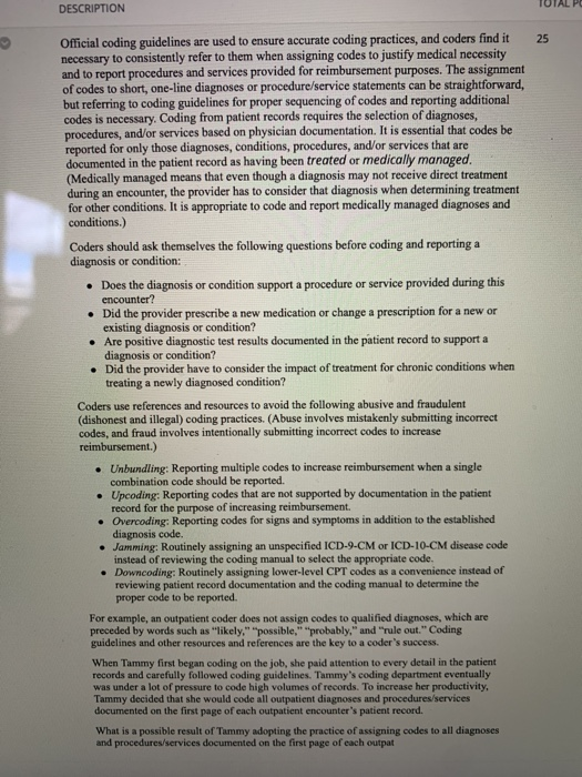 DESCRIPTION TOTAL 25 Official coding guidelines are | Chegg.com