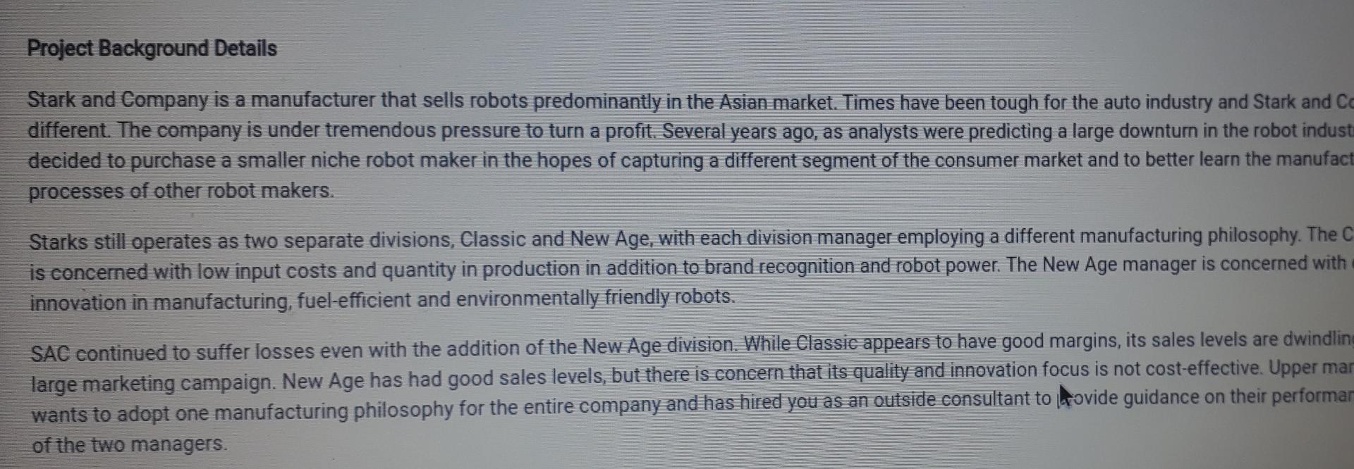 Solved Project Background Details Stark and Company is a | Chegg.com