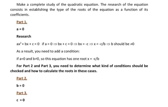 Solved Make a complete study of the quadratic equation. The | Chegg.com