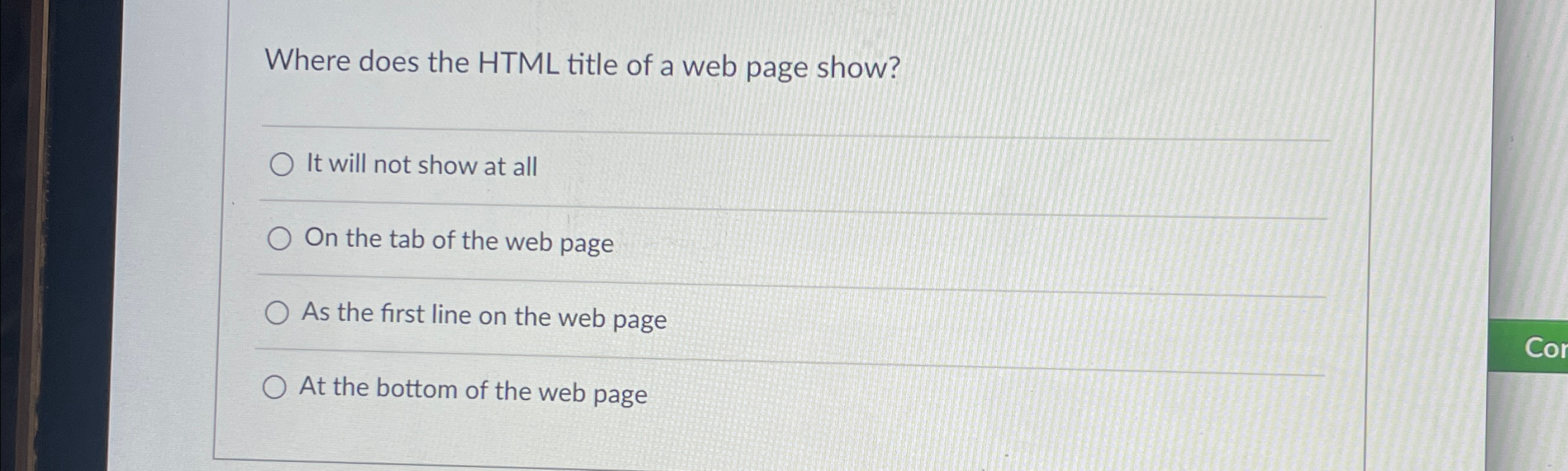 Solved Where does the HTML title of a web page show?It will | Chegg.com