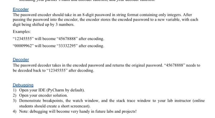 Solved Encoder The Password Encoder Should Take In An 