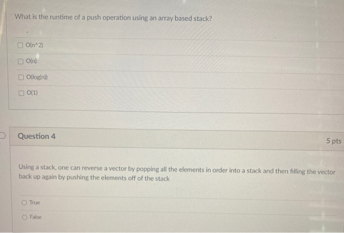Solved What is the runtime of a push operation using an | Chegg.com