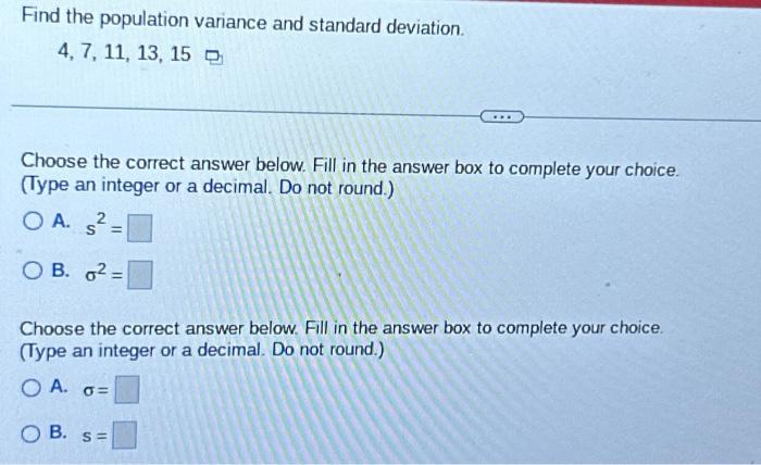Solved Find The Population Variance And Standard Deviation