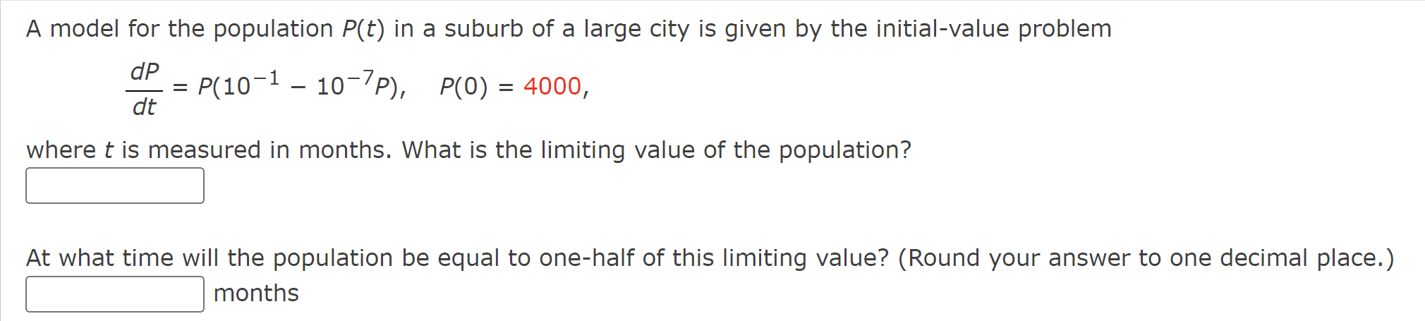 Solved A model for the population P(t) ﻿in a suburb of a | Chegg.com