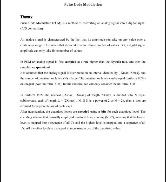 Solved Pulse Code Modulation Theory Pulse Code Modulation | Chegg.com