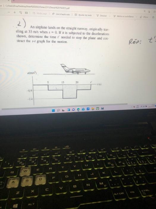 Solved Astor02.331/ + E 2) An airplane lands on the straight | Chegg.com