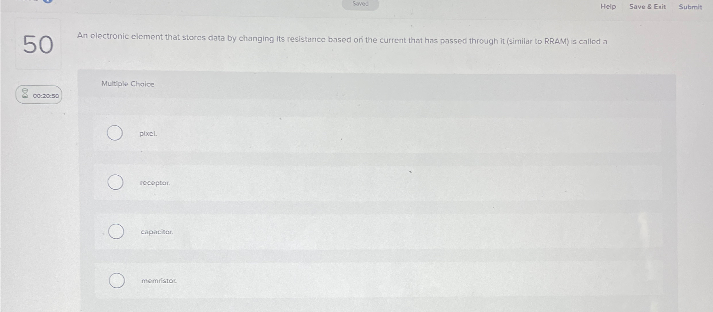 Solved SavedHelpSave & ExitSubmit50An electronic element | Chegg.com