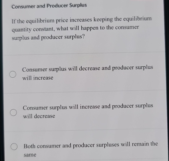 Solved Consumer and Producer SurplusIf the equilibrium price | Chegg.com