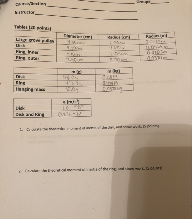 Solved _Group# Course/Section Instructor Tables (20 points) | Chegg.com