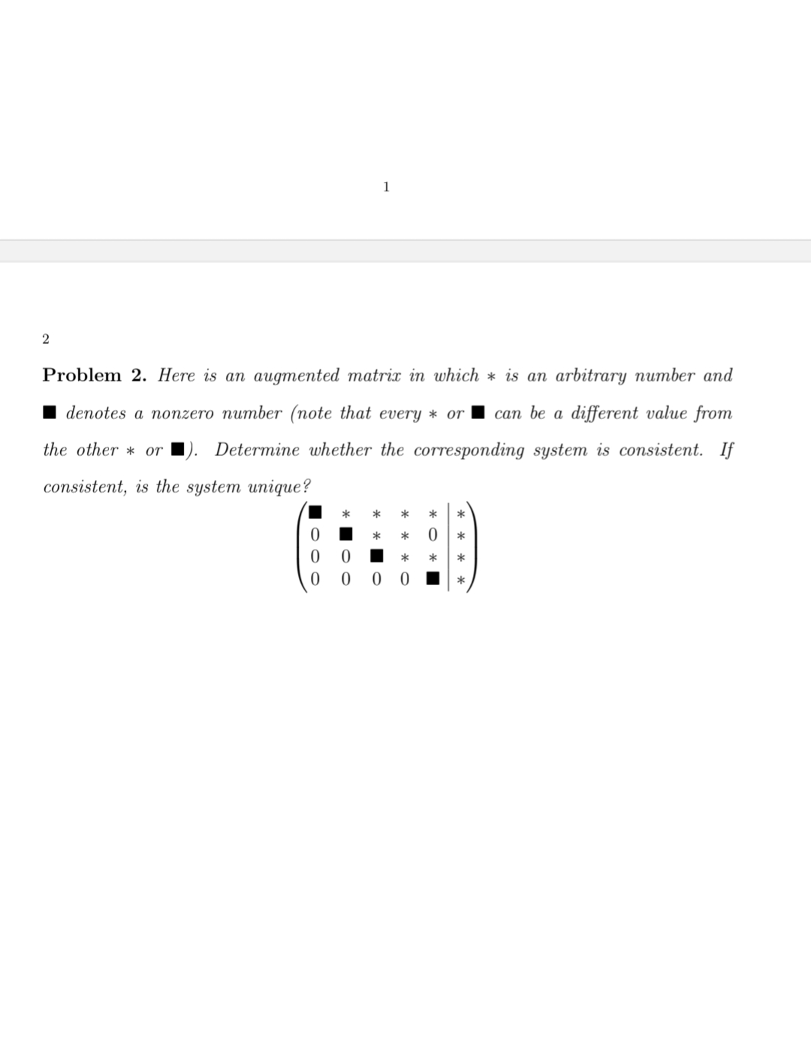 Solved 1 2 ﻿Problem 2. ﻿Here is an augmented matrix in which | Chegg.com