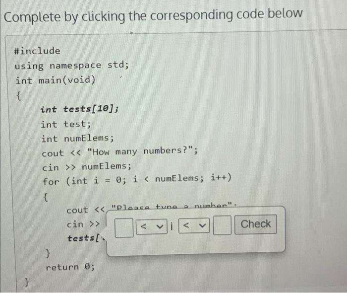 Solved Complete by clicking the corresponding code below | Chegg.com