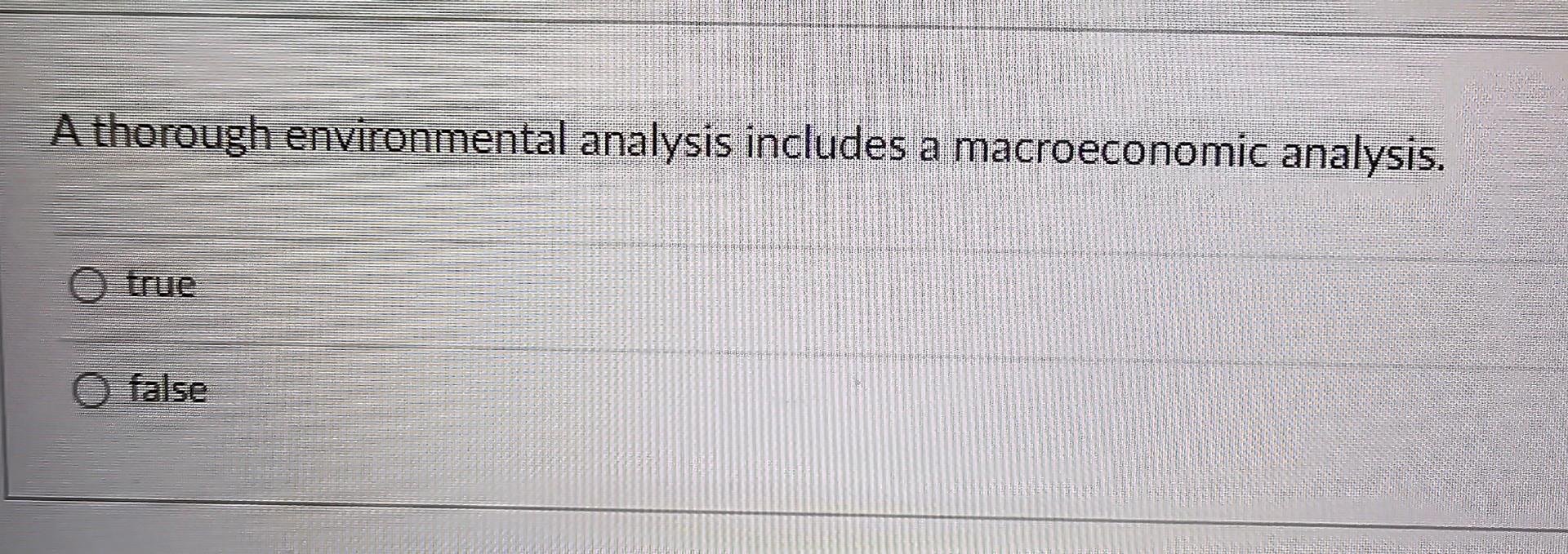 Solved A thorough environmental analysis includes a | Chegg.com