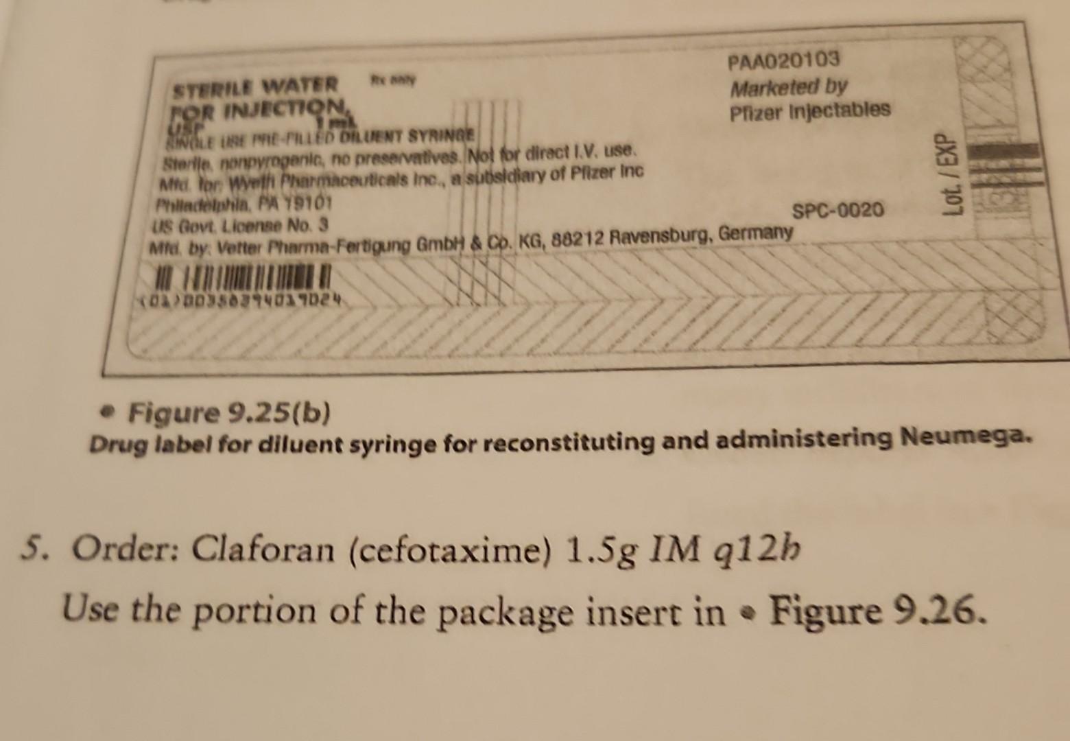 Solved - Figure 9.25(b) Drug label for diluent syringe for | Chegg.com