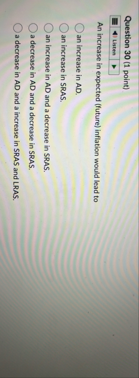 Solved Question 30 (1 ﻿point)An increase in expected | Chegg.com