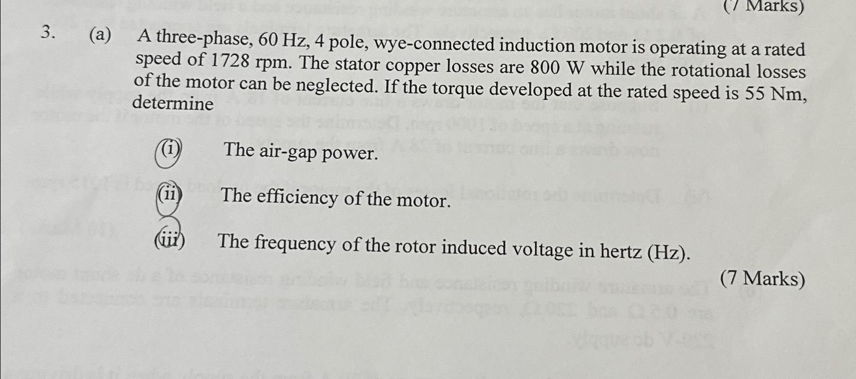 Solved (a) ﻿A three-phase, 60Hz,4 ﻿pole, wye-connected | Chegg.com