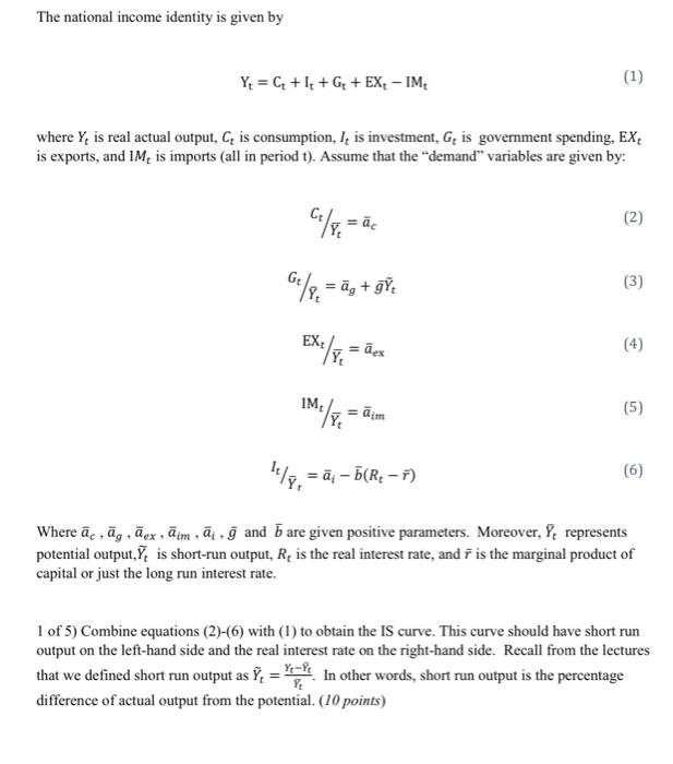Solved The national income identity is given by Y = C+ + I + | Chegg.com