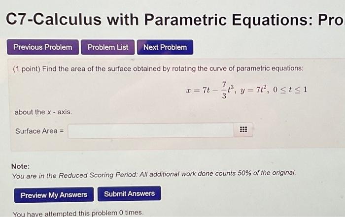 Solved C7-Calculus with Parametric Equations: Pro (1 point) | Chegg.com