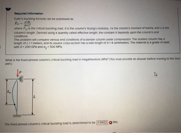 Solved P RI Required Information Euler's buckling formula | Chegg.com